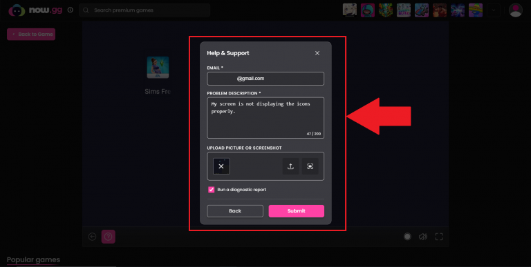 How to report a problem while playing a game on now.gg