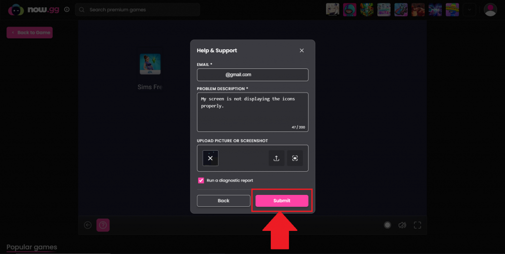 How to report a problem while playing a game on now.gg