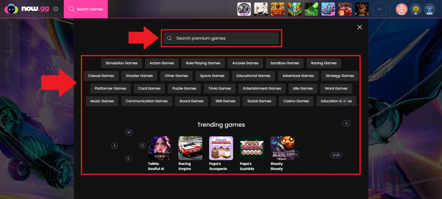 How to Search for Games on now.gg